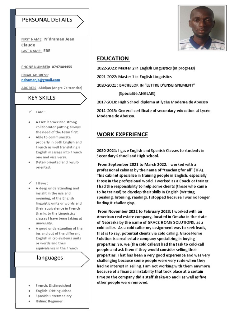 CV Ebe J.C PDF | PDF | English Language | Cognition