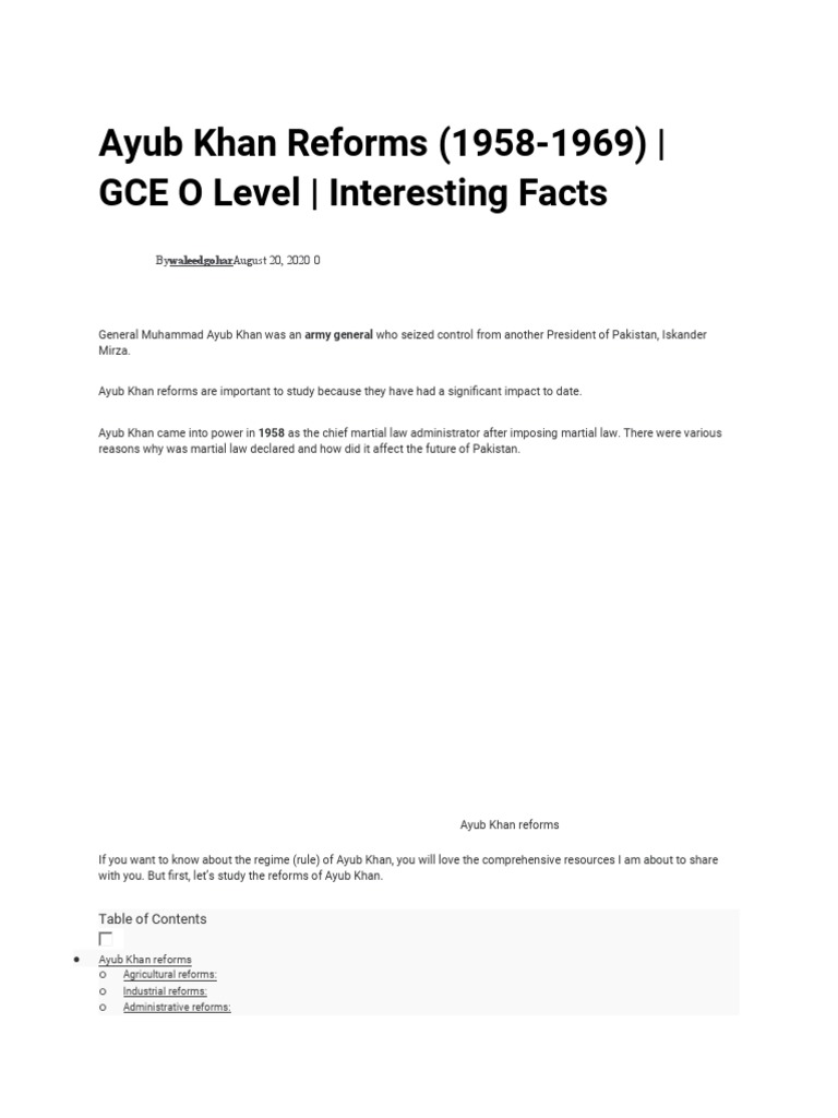 Ayub Khan Reforms.docx | PDF | Pakistan | Economies