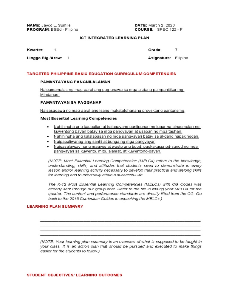 Learning Plan Template | PDF