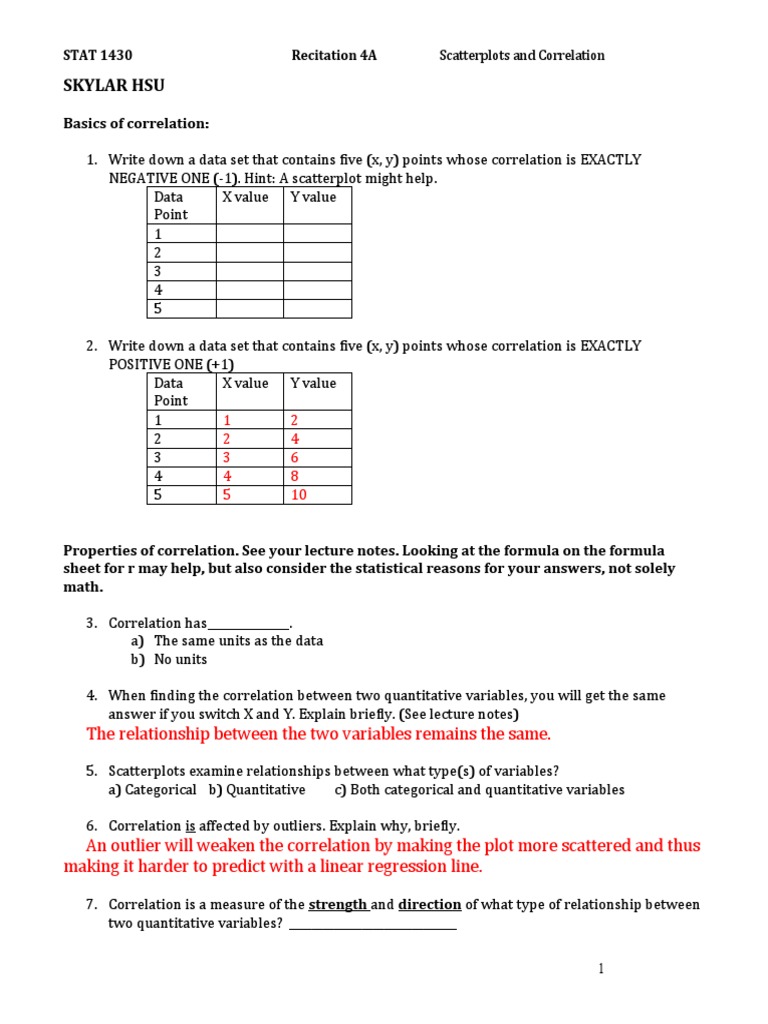 Rec 4A - Scatterplots and Correlation - n-1 | PDF | Scatter Plot | Dependent And Independent ...