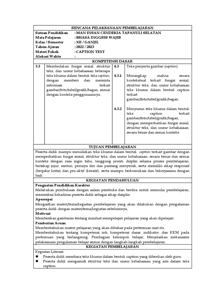 Wajib - Xii - Materi 3 - Caption Text | PDF