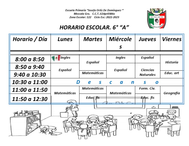 Horario Escolar 6° "A" 2022-2023 | PDF