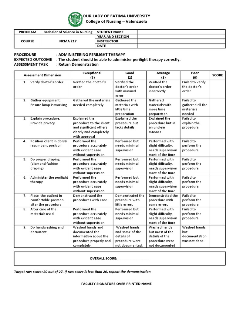Rubrics Perilight Therapy | PDF | Public Services | Clinical Medicine