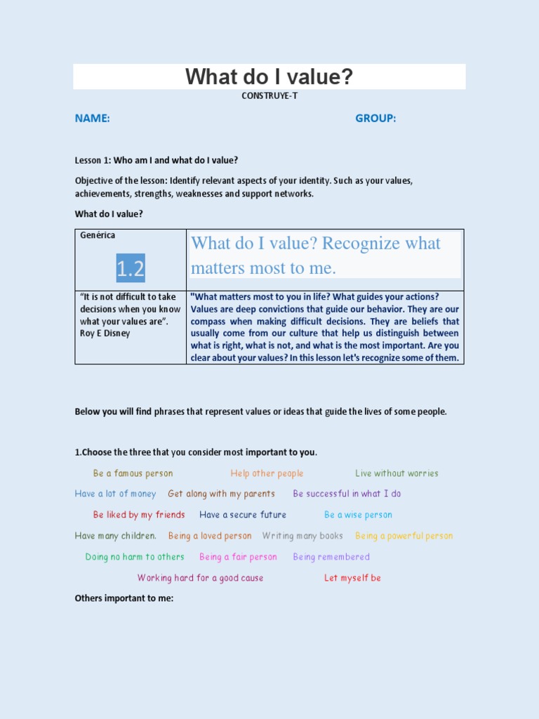 Identifying Personal Values | PDF | Self-Improvement