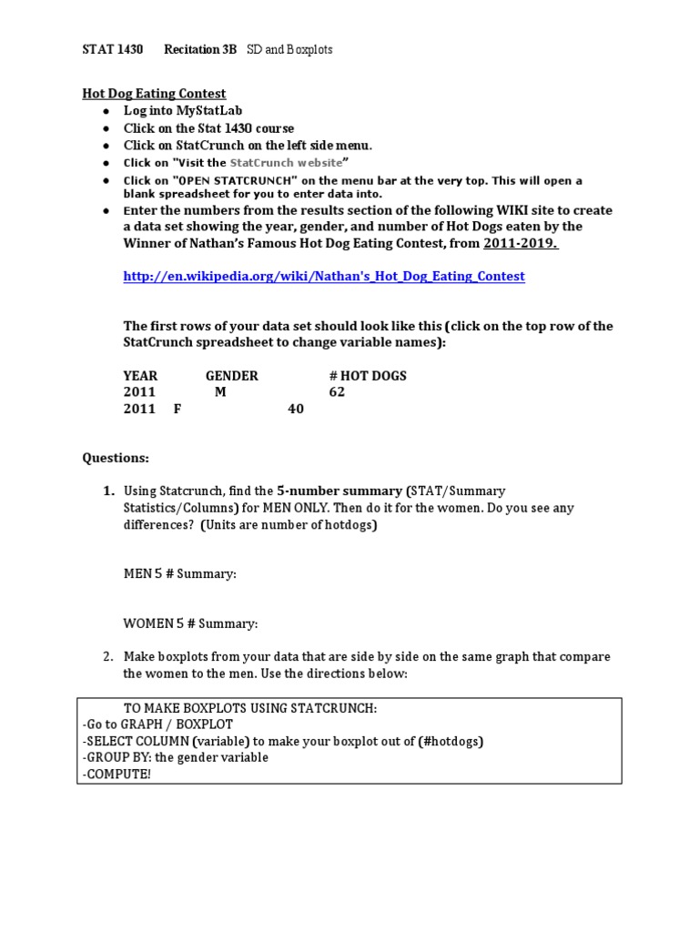 Rec 3B - Boxplots and Stat Crunch | PDF | Standard Deviation | Statistics