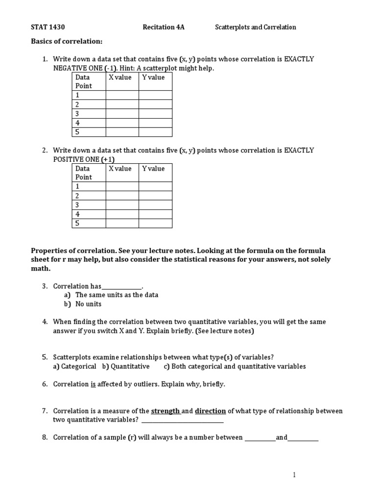Rec 4A - Scatterplots and Correlation - n-1 | PDF | Scatter Plot ...