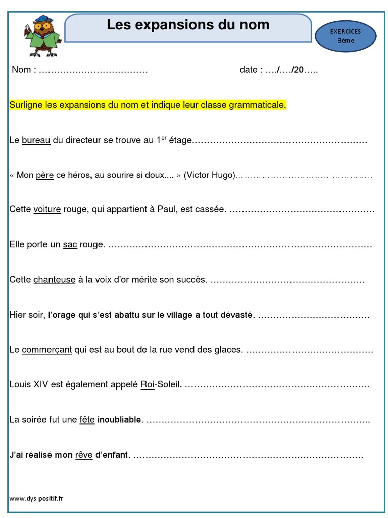 Exercices corrigés sur les expansions du nom | PDF