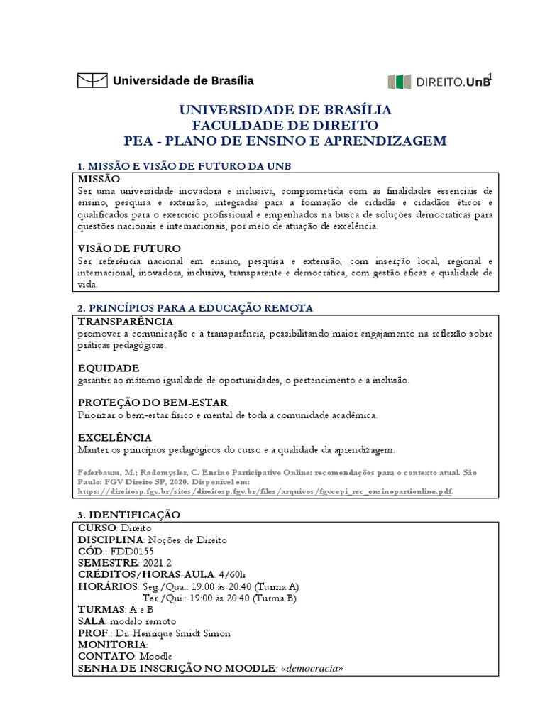 Plano de Ensino: Direito na UNB | PDF | Aprendizado | Pedagogia