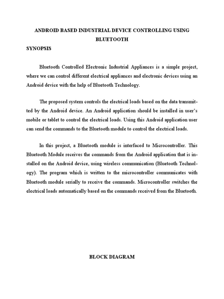 Abstract-ANDROID BASED INDUSTRIAL DEVICE CONTROLLING USING | PDF | Home & Garden | Computers