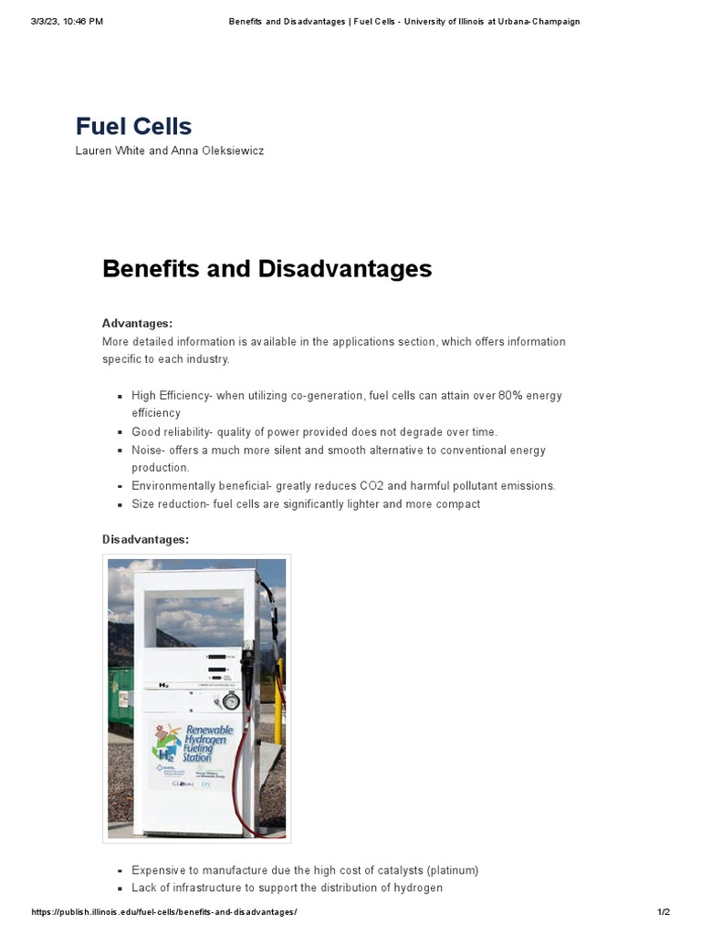 Benefits and Disadvantages - Fuel Cells - University of Illinois at ...