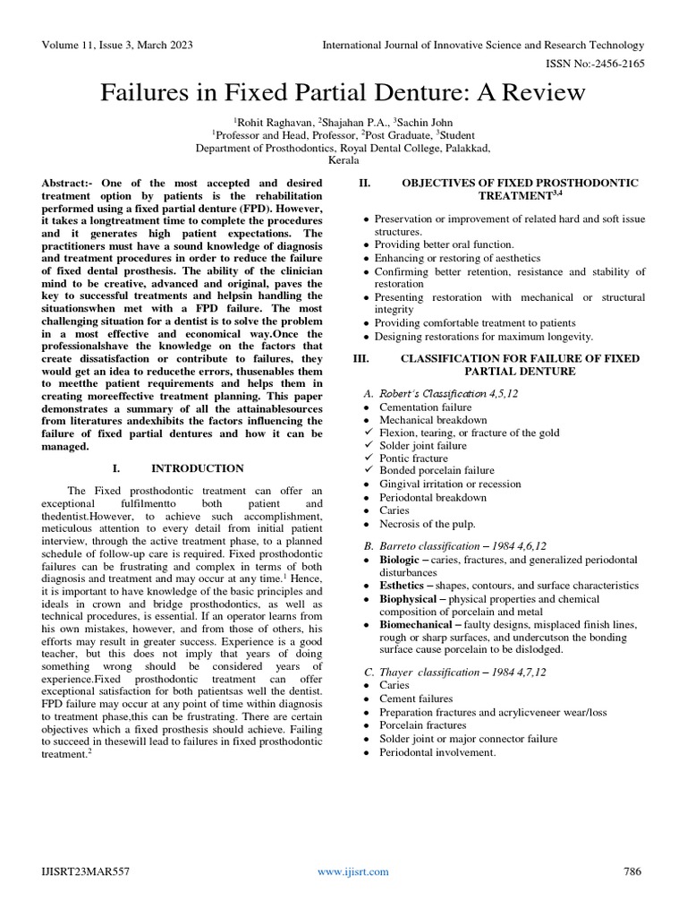 Failures in Fixed Partial Denture A Review | PDF | Periodontology ...