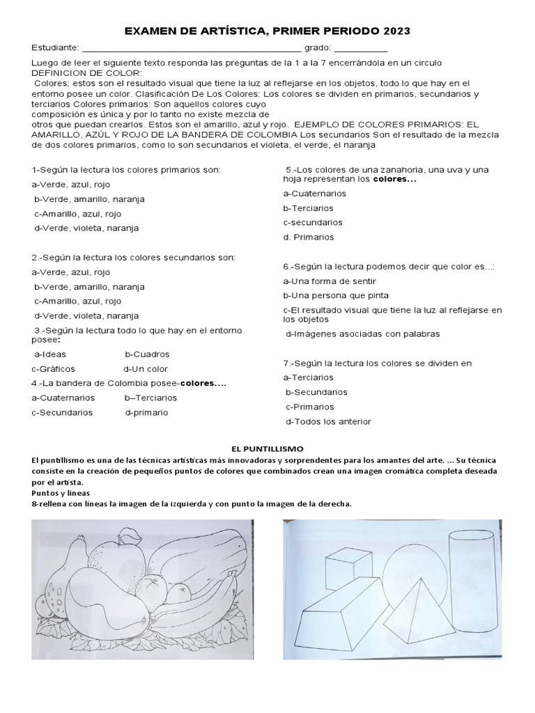 Examen de Educación Artística 2023 | PDF | Color | Azul