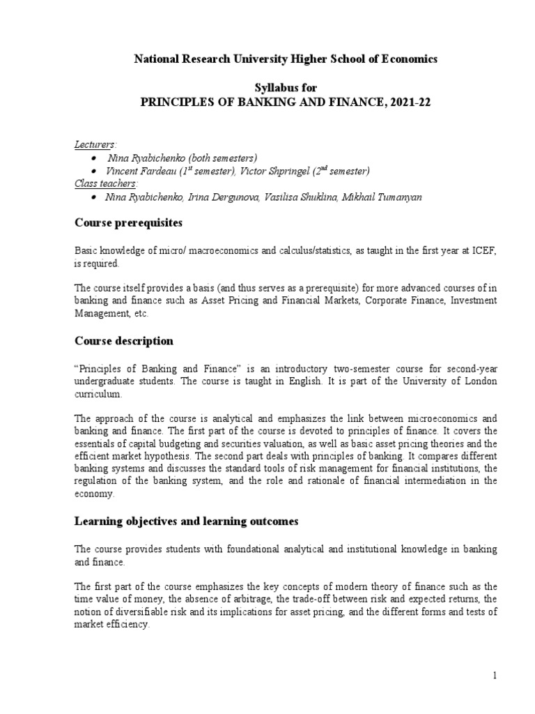 BSc2 Principles of Banking and Finance 2021-22 | PDF | Valuation (Finance) | Banks