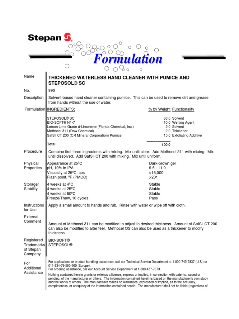 Stepan Formulation 990 | PDF | Chemical Substances | Chemistry