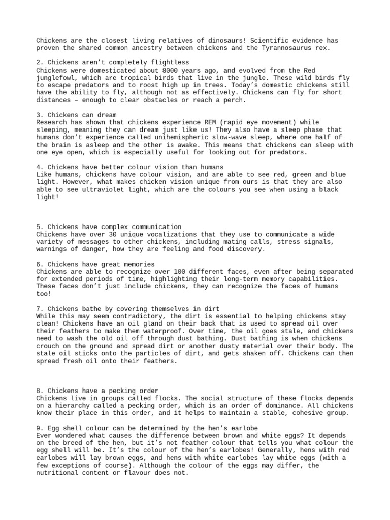 Chickens Are The Closest Living Rel | PDF | Chicken | Sleep