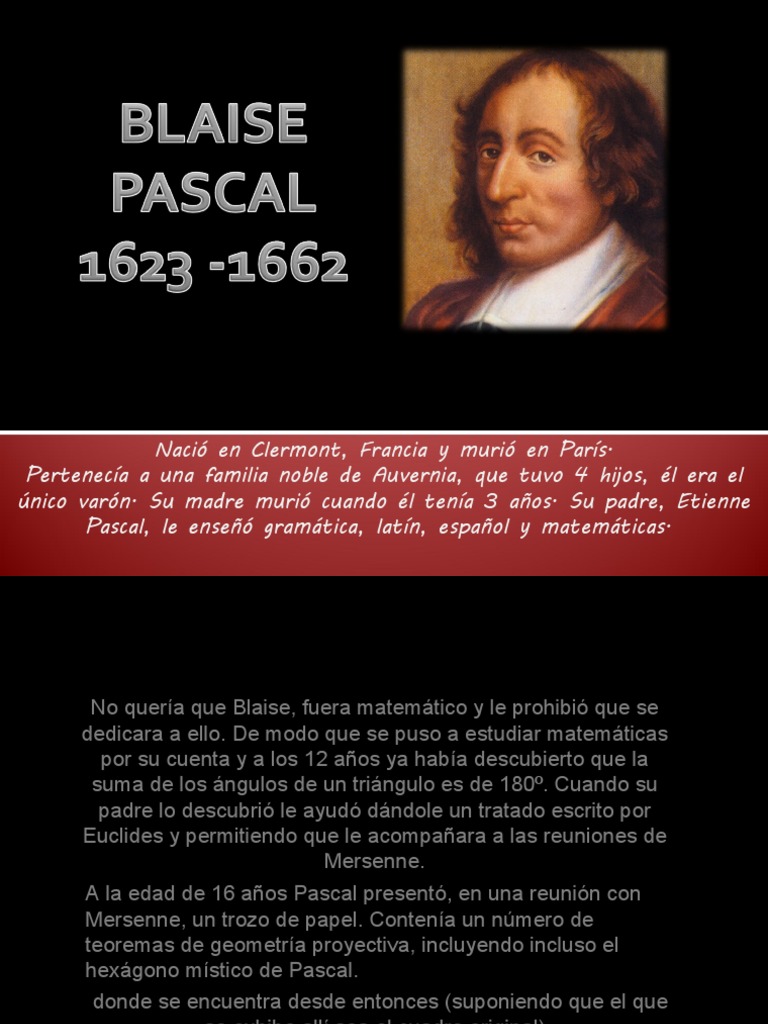 Biografía de Blaise Pascal y sus aportaciones | PDF | Matemáticas