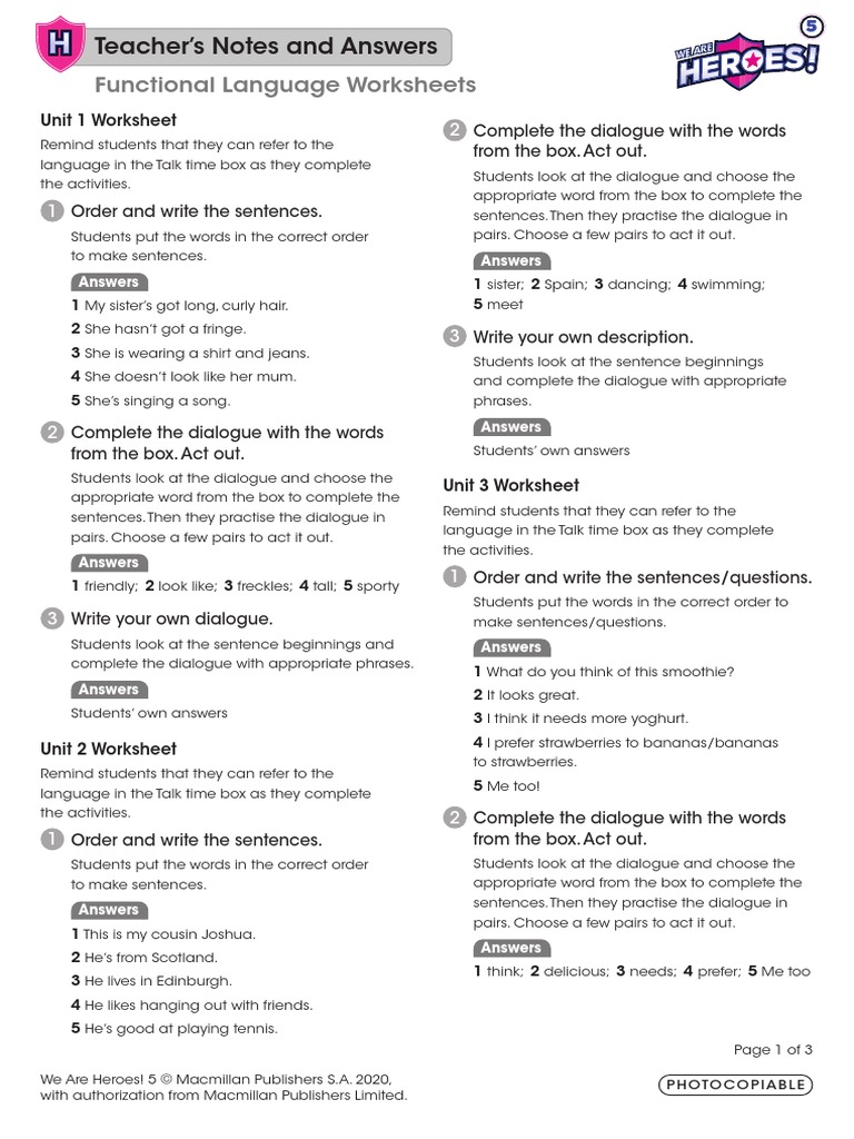 WAH5 - Functional Language Worksheets - AK | PDF