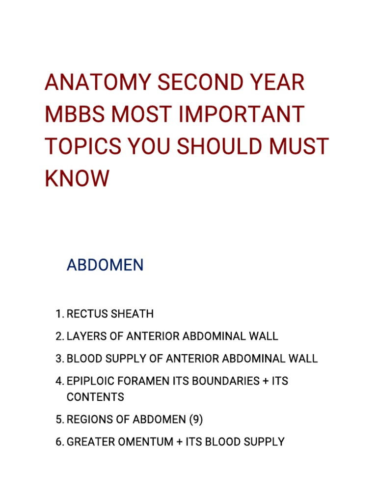 Anatomy Most Important Topics For 2ND Year PDF | PDF