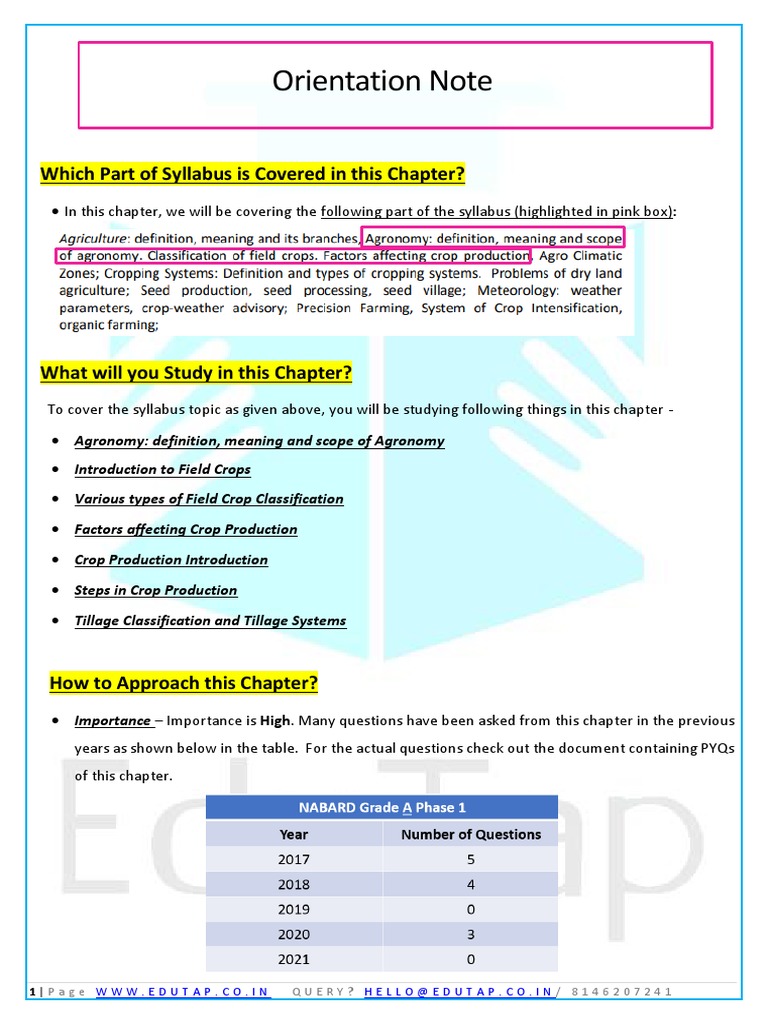 Orientation Note - Agronomy and Field Crops Lyst4091 PDF | PDF ...