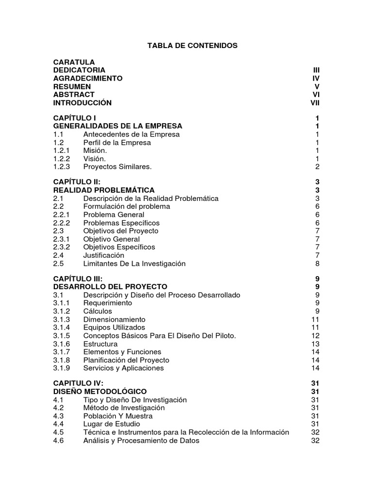 TABLA DE CONTENIDOS Final | PDF