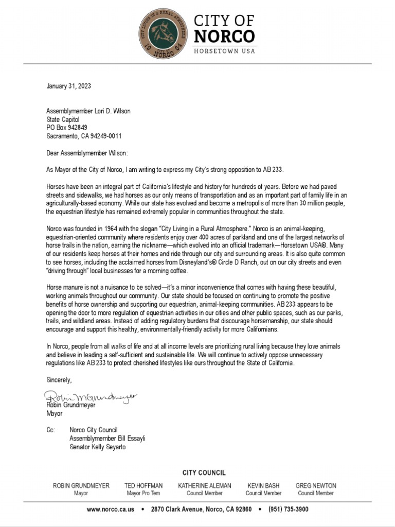 Letter of Opposition AB 233 | PDF