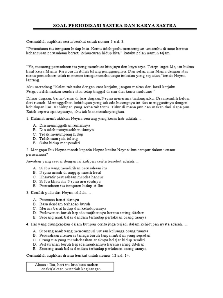 Soal Periodisasi Sastra Dan Karya Sastra | PDF