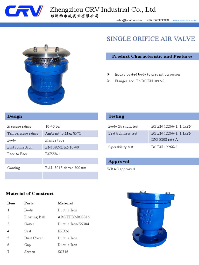 CRV Air Valve Catalogue PDF | PDF | Civil Engineering | Applied And ...