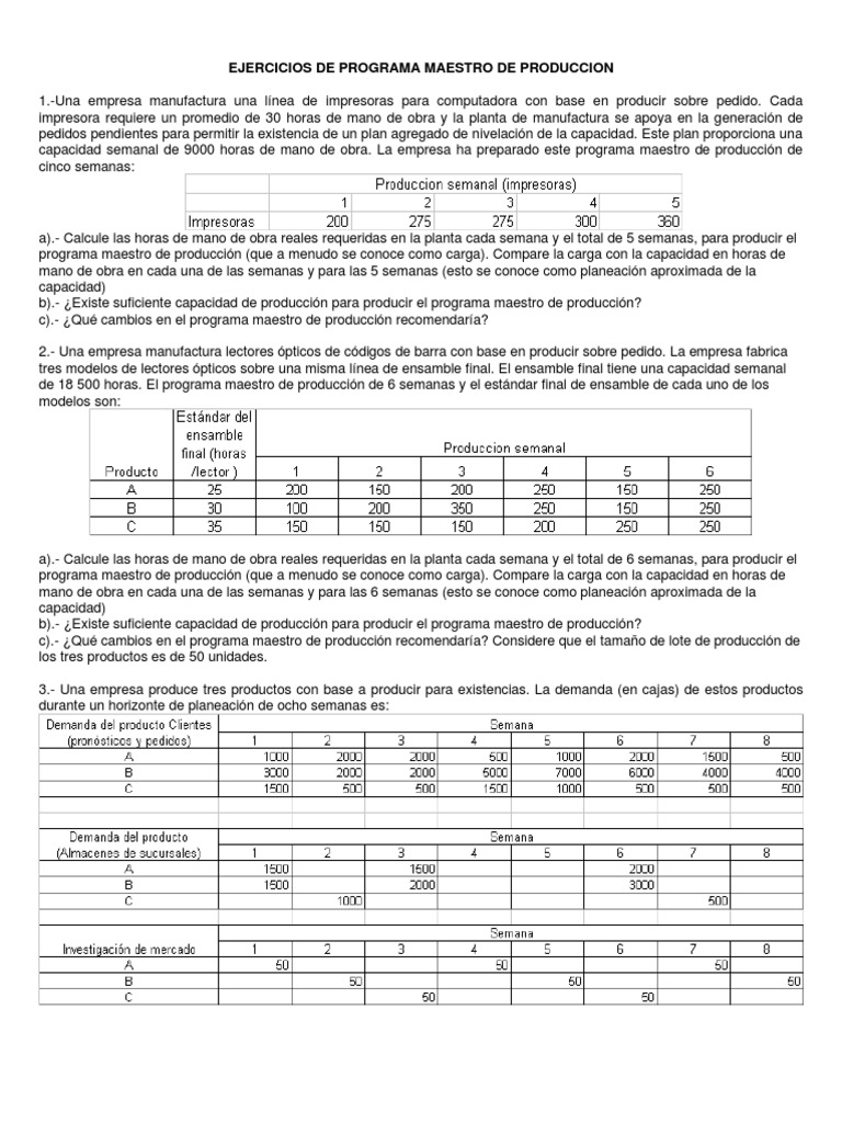 Ejercicios de Programa Maestro de Produccion - 2022 | PDF | Inventario