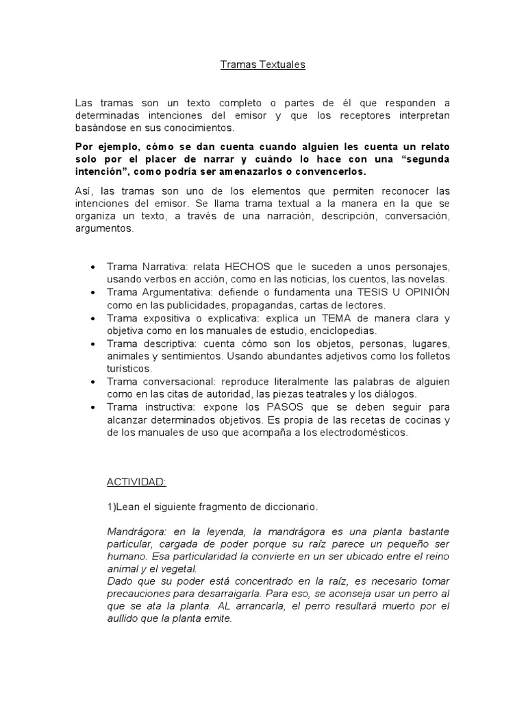 Tipos de Tramas Textuales y Actividades | PDF | Artes del Lenguaje y ...