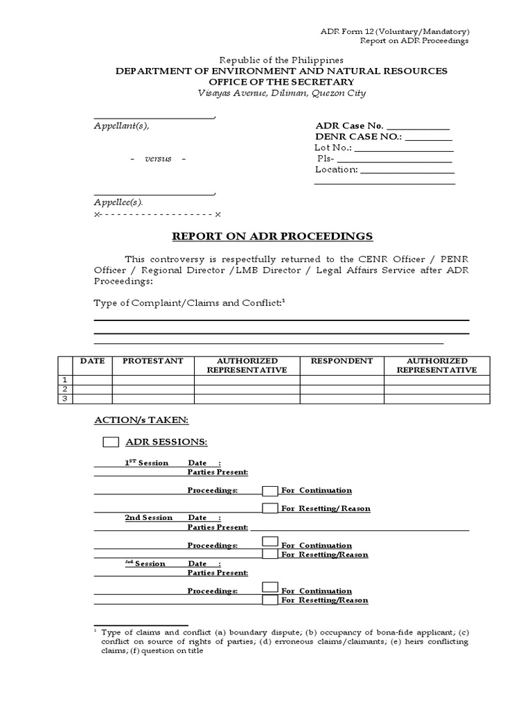 ADR Form No. 12 - Report On ADR Proceedings - Final | PDF