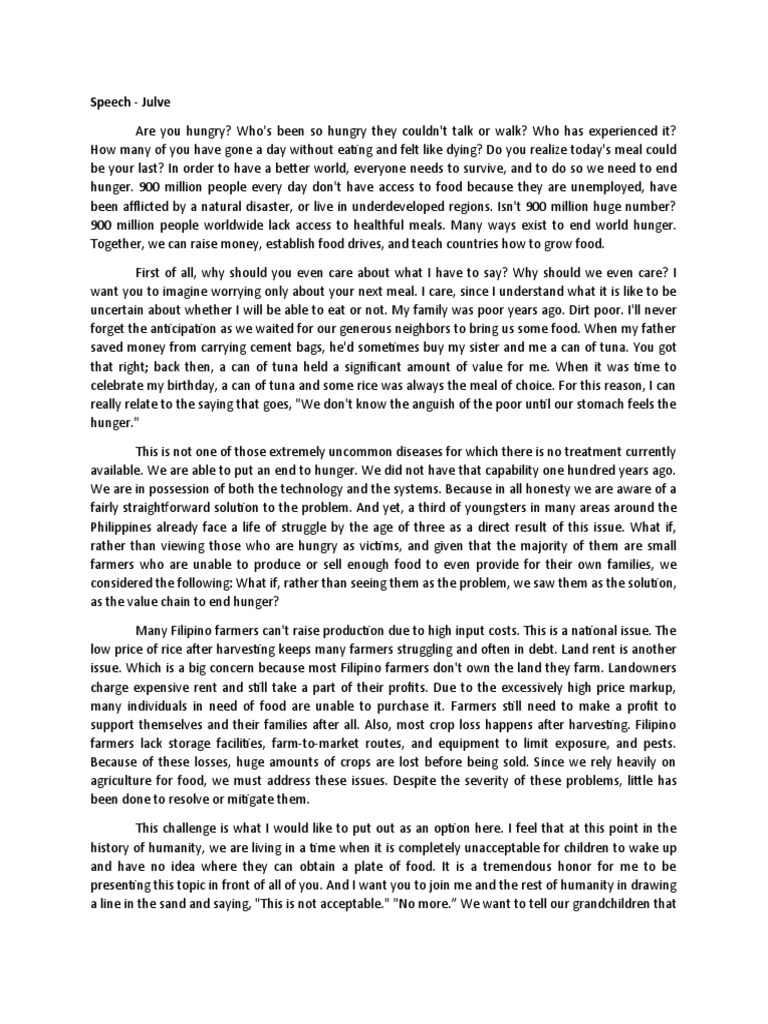 Speech About Hunger | PDF | Hunger | Farmer