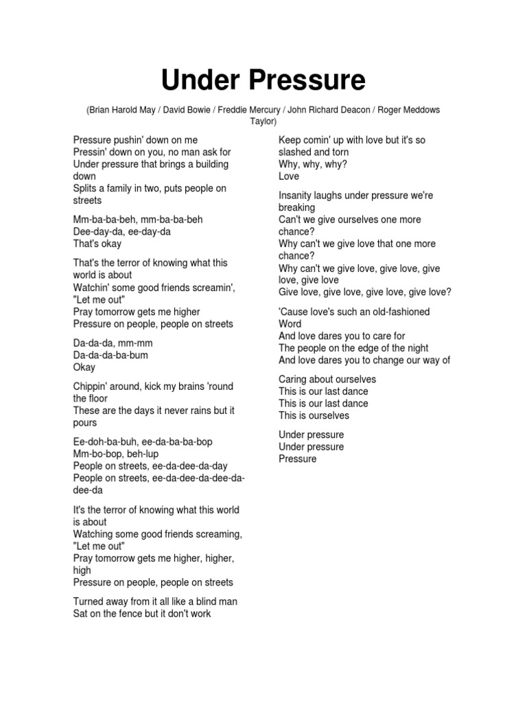 Under Pressure - Queen | PDF | Parlophone | Rock Music