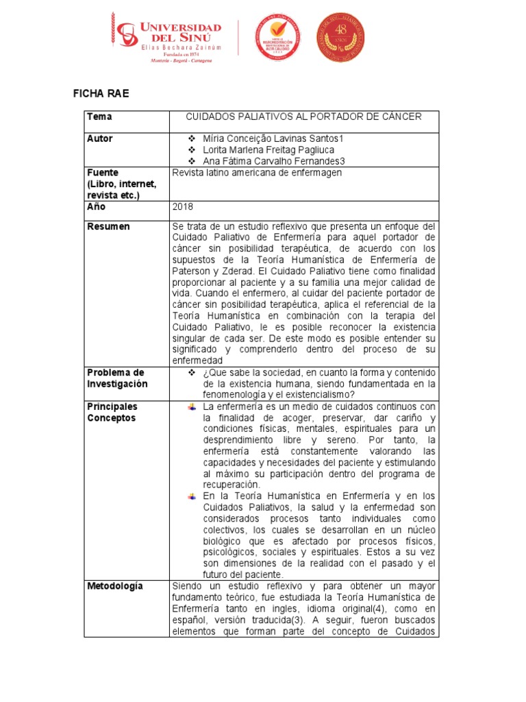 Ficha Rae | PDF | Cuidados paliativos | Enfermería