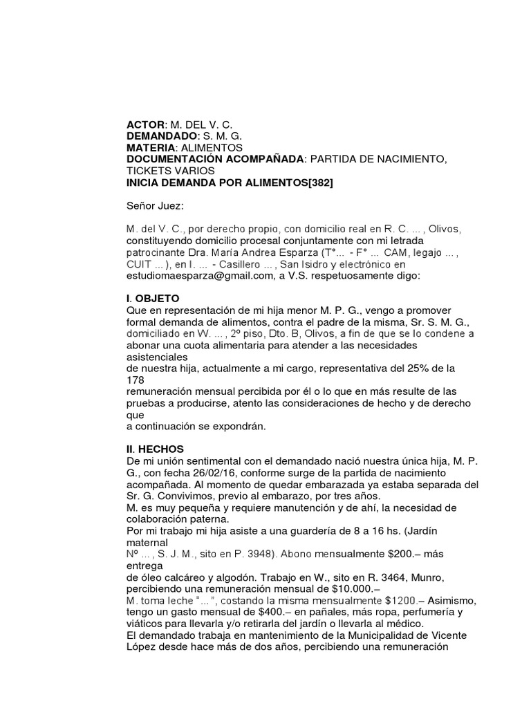 Demanda Alimentos | PDF | Pensión alimenticia | Justicia