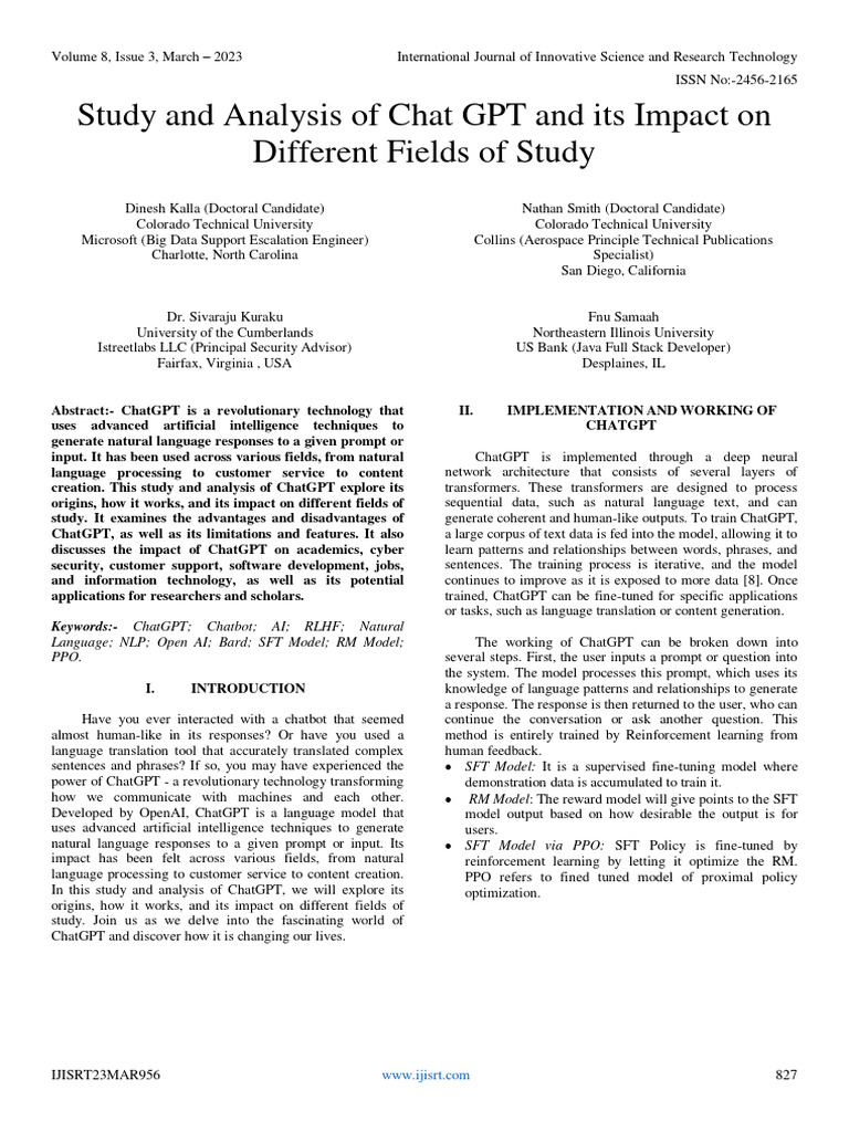 Study and Analysis of Chat GPT and Its Impact On Different Fields of ...