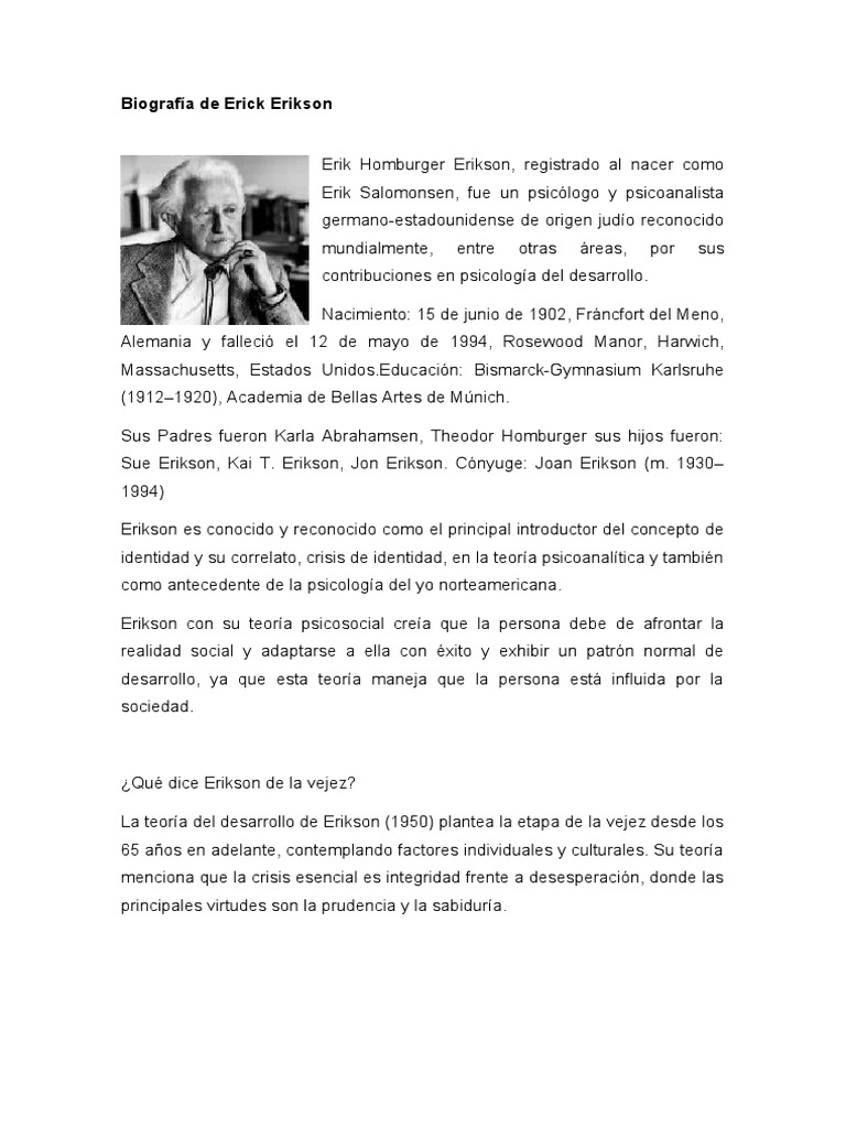 Biografía de Erick Erikson | PDF | Sicología | Ciencia cognitiva
