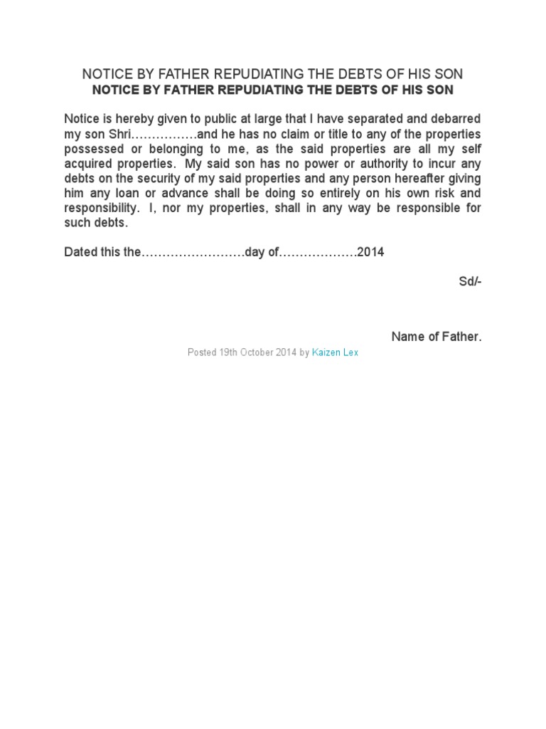 Declaration For Son To Discard His Property | PDF