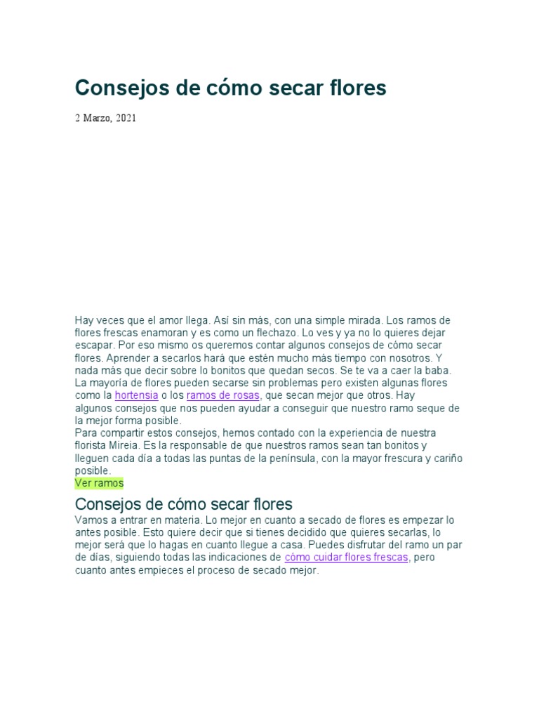 Consejos De Cómo Secar Flores Pdf
