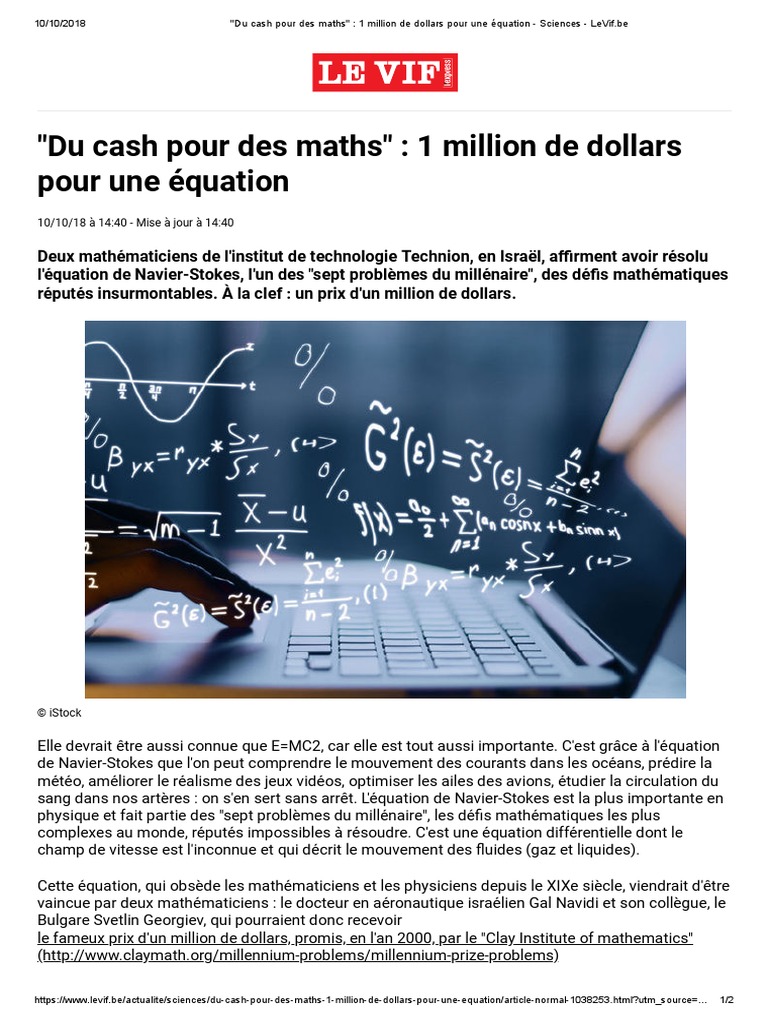 Du Cash Pour Des Maths - 1 Million de Dollars Pour Une Équation | PDF