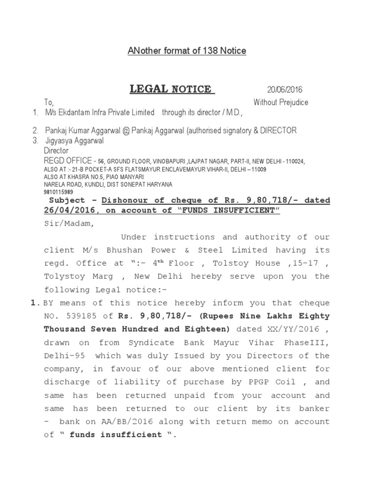 Another Formate of 138 N.I | PDF | Cheque | Legal Liability