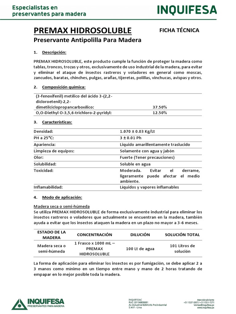 Ficha Tecnica - Premax Hidrosoluble - Ver. 2020 | PDF | Solubilidad ...