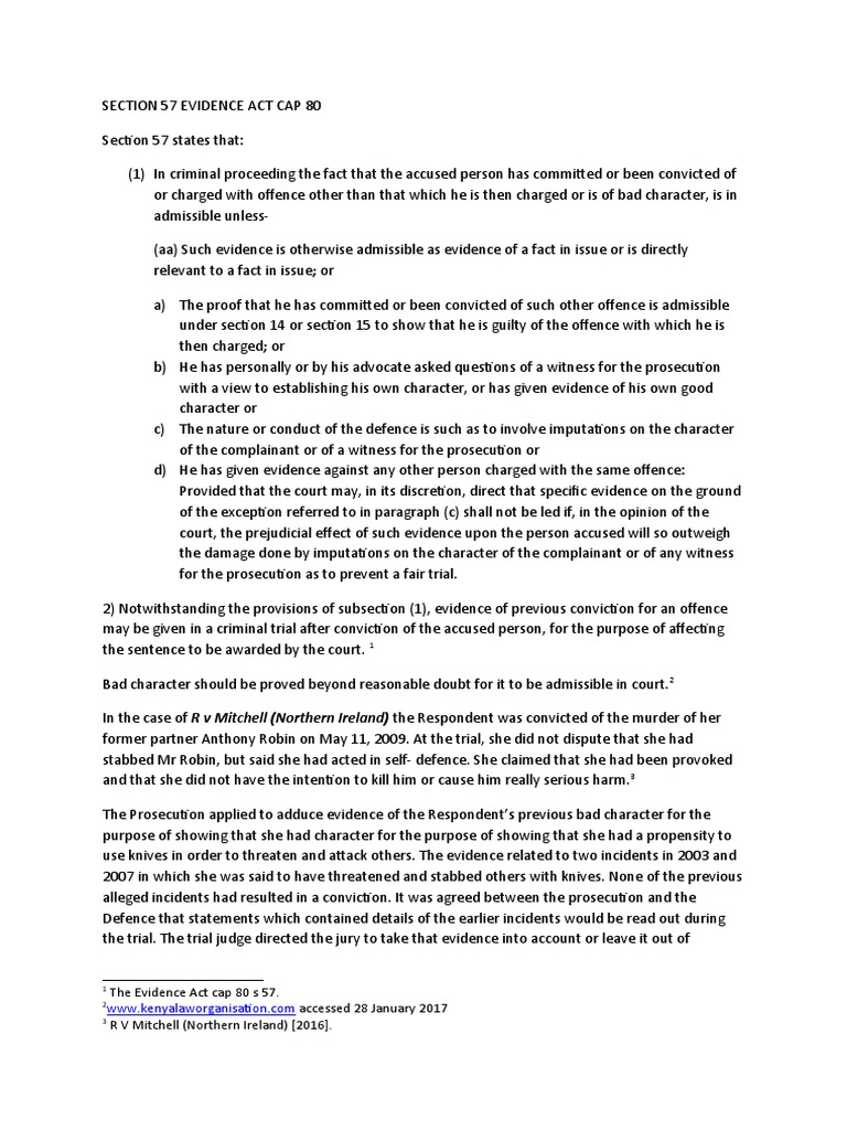 Section 57 Evidence Act Cap 80 | PDF | Evidence (Law) | Burden Of Proof (Law)