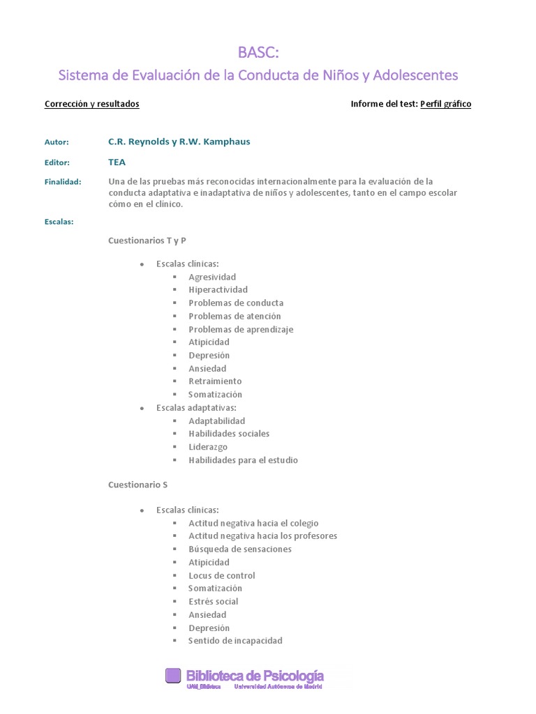 Basc PDF | PDF | Evaluación | Depresión (estado de ánimo)