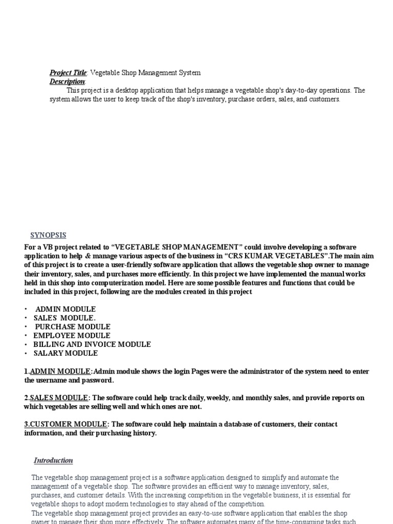 Empowering Vegetable Shop Owners: A Comprehensive Management System to ...