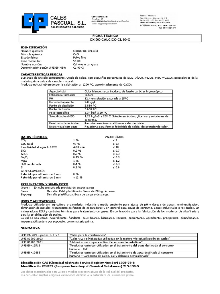 Ficha Cal Viva | PDF | Ciencias fisicas | Materiales