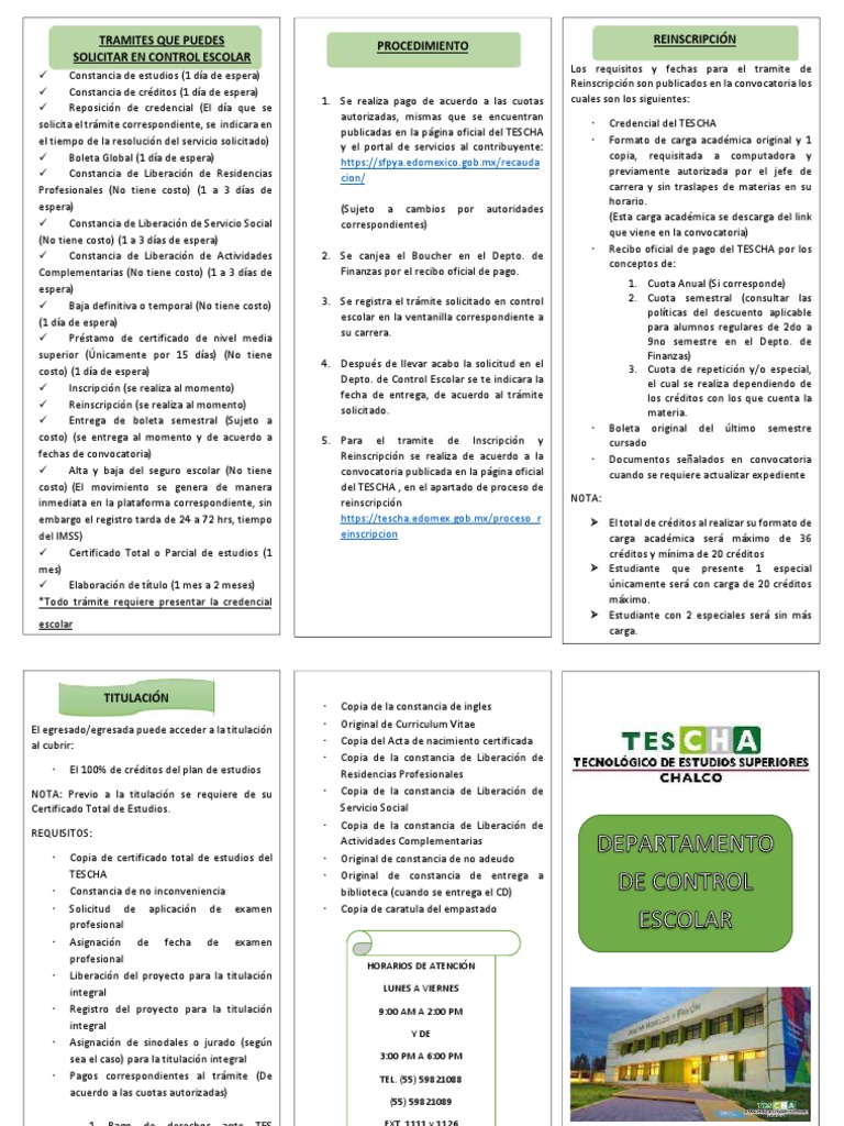 Trámites de Control Escolar TESCHA | PDF