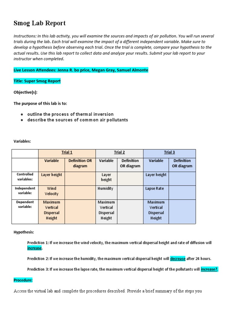 6.02 SMOG LAB - Odt | PDF | Air Pollution | Atmosphere Of Earth