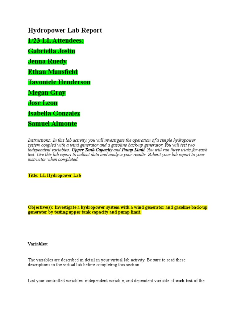 Copy - of - 5.05 - Hydropower - Lab - Report - LL - 1 - 23 - 23 Fixed | PDF | Wind Power ...
