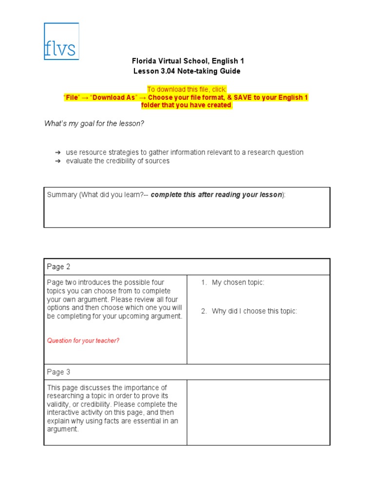 Lesson 3.04 Notetaking Guide - Odt | PDF | Credibility | Communication