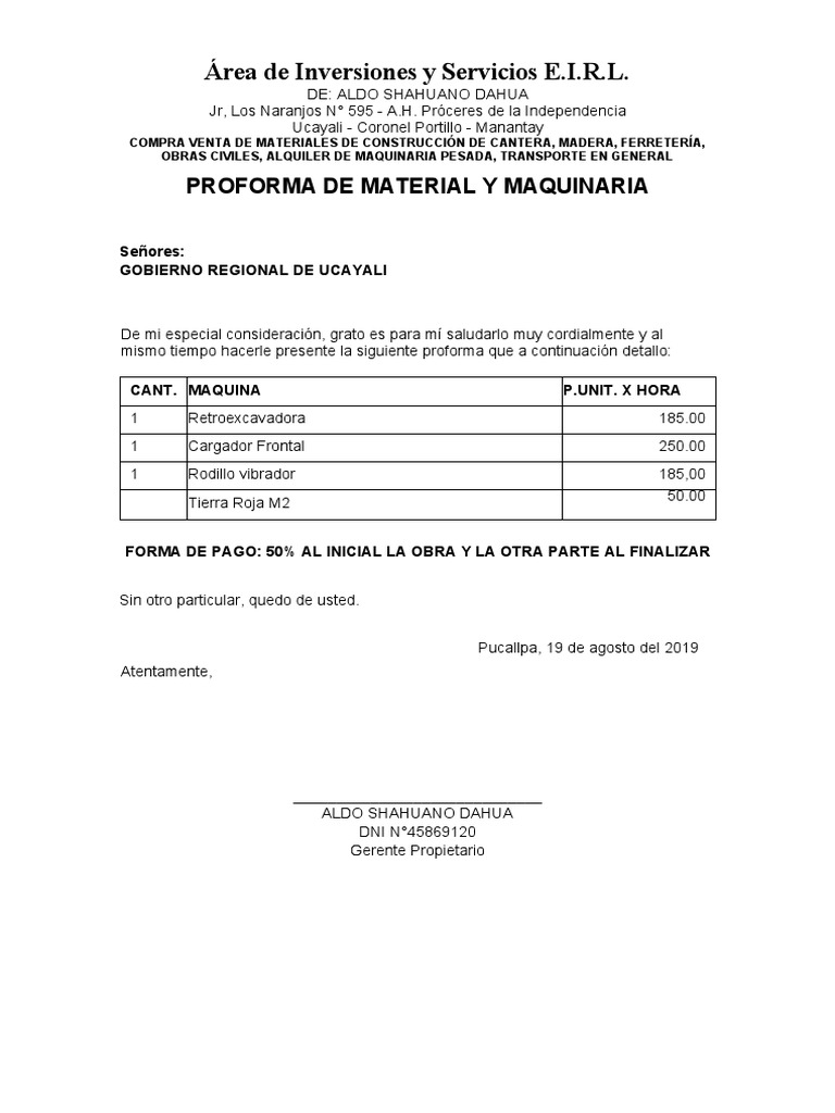 Proforma de Material y Maquinaria | PDF